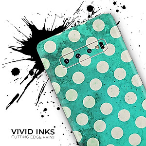 DesignSkinz Dark Teal and White Polka Dots Pattern Protective Vinyl Decal Wrap Skin Cover Compatible with The Samsung Galaxy S20 (Screen Trim & Back Glass Skin)