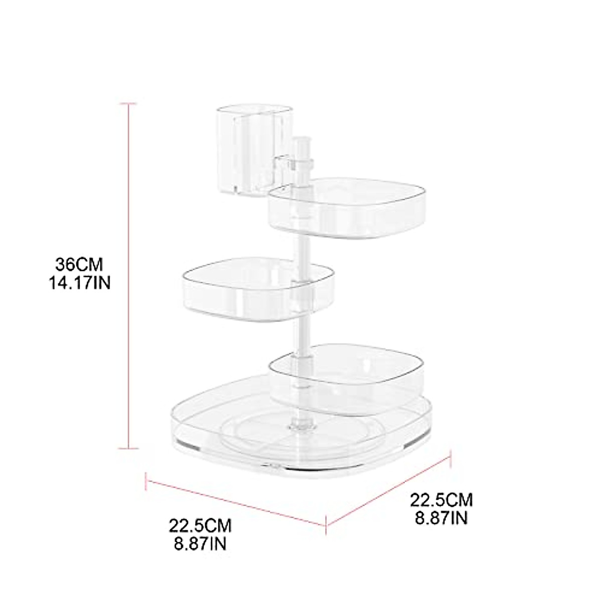 Makeup Organizer Storage Rack Adjustable Trays Large Capacity Cosmetics Holder for Countertop Vanity Bathroom Bedroom Clear Acrylic Degree Rotating Makeup Organizers Tray Drawers and Storage for