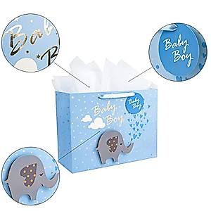 MAYPLUSS 16" Extra Large Gift Bag with Greeting Card and White Tissue Paper - Baby Boy 3D Making Design