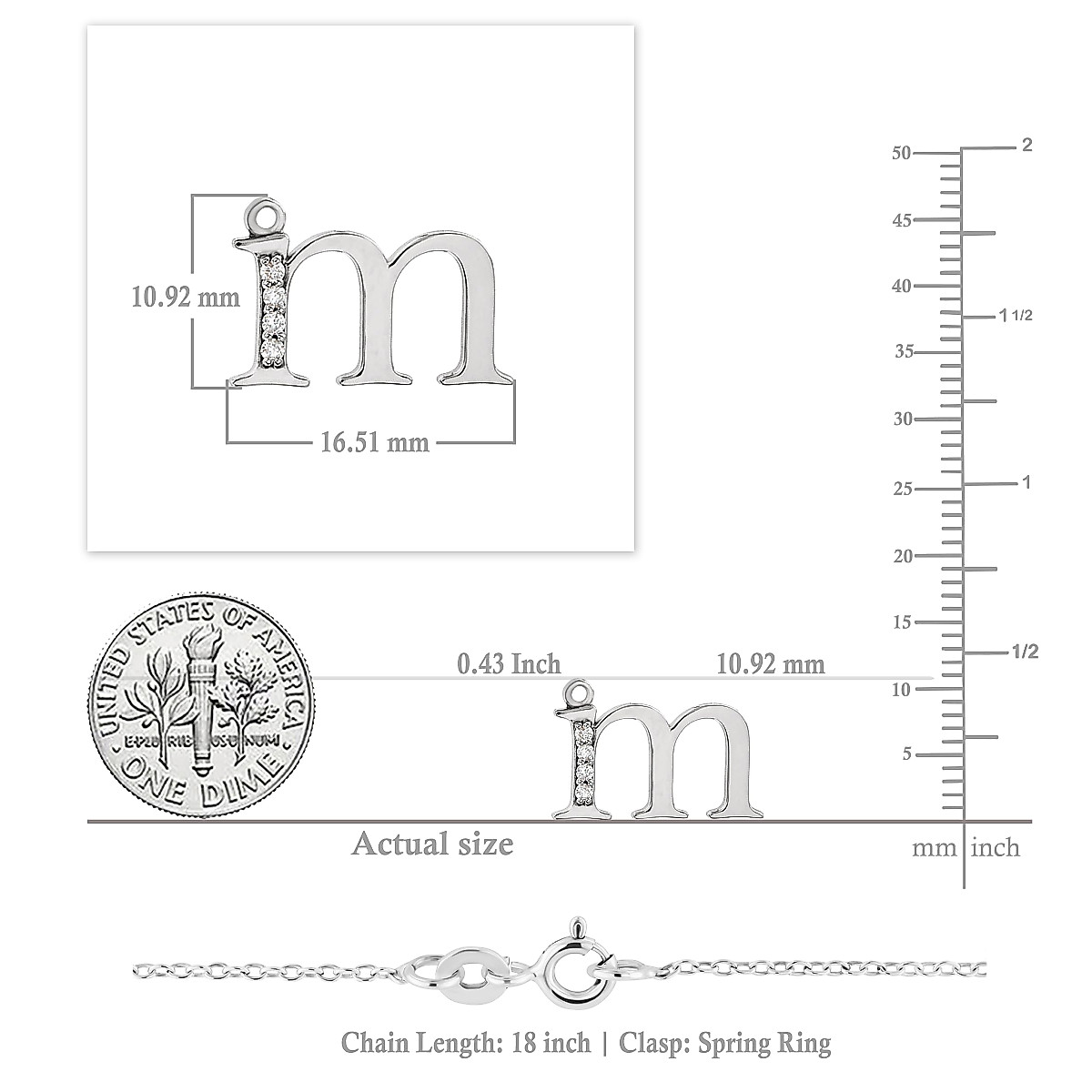 Dazzlingrock Collection 0.05 Carat (ctw) 18K Diamond Lowercase Letter 'm' Initial Pendant, White Gold