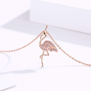 TANGPOET Flamingo Pendant Necklace for Women S925 Sterling Silver Rose Gold Plated Flamingo Jewelry Birthday Valentines Mothers Day Christmas Flamingo Gifts for Her