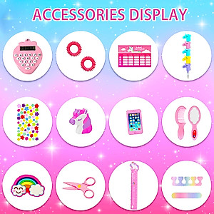 21pcs 18 Inch Doll Clothes and Accessories for Doll School Play Set Includes Suitcase, Clothes, Sticker, Class Schedule Card, Comb, Mirror, Eraser, Calculator, Nail File Buffer, Pencil, Ruler
