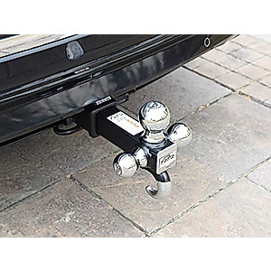 TOPTOW 64180HL Trailer Tri Ball Hitch with Hook, Fits for 2 inch Receiver, Chrome, 5/8 inch Hitch Lock Included