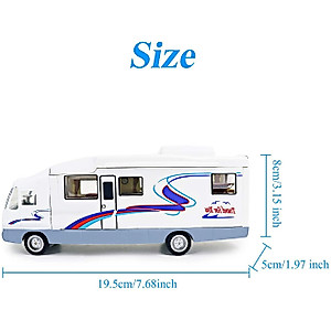 HAPTIME Cool Mini Motorhome Toy Die-cast Car Pullback Recreational Vehicle Pull Back RV with DIY Furnitures Holiday Camper Van Model for Kids Children Gift 7.6 inch (White)