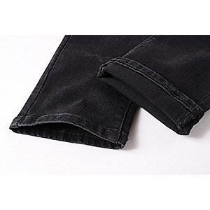 ZLZ Black Biker Jeans for Men Slim Fit, Men's Comfy Stretch Ripped Distressed Biker Jeans Pants Rock, Designer Jeans, Size 36