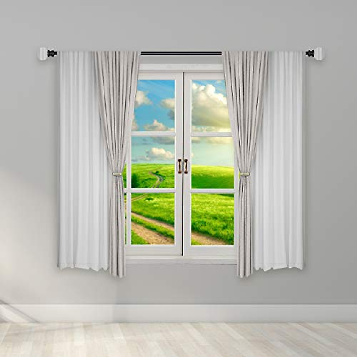 Acrylic Diamond Finials Curtain Rod 28-48 Inch, 3/4" Diameter Window Treatment Single Rod Set，Black