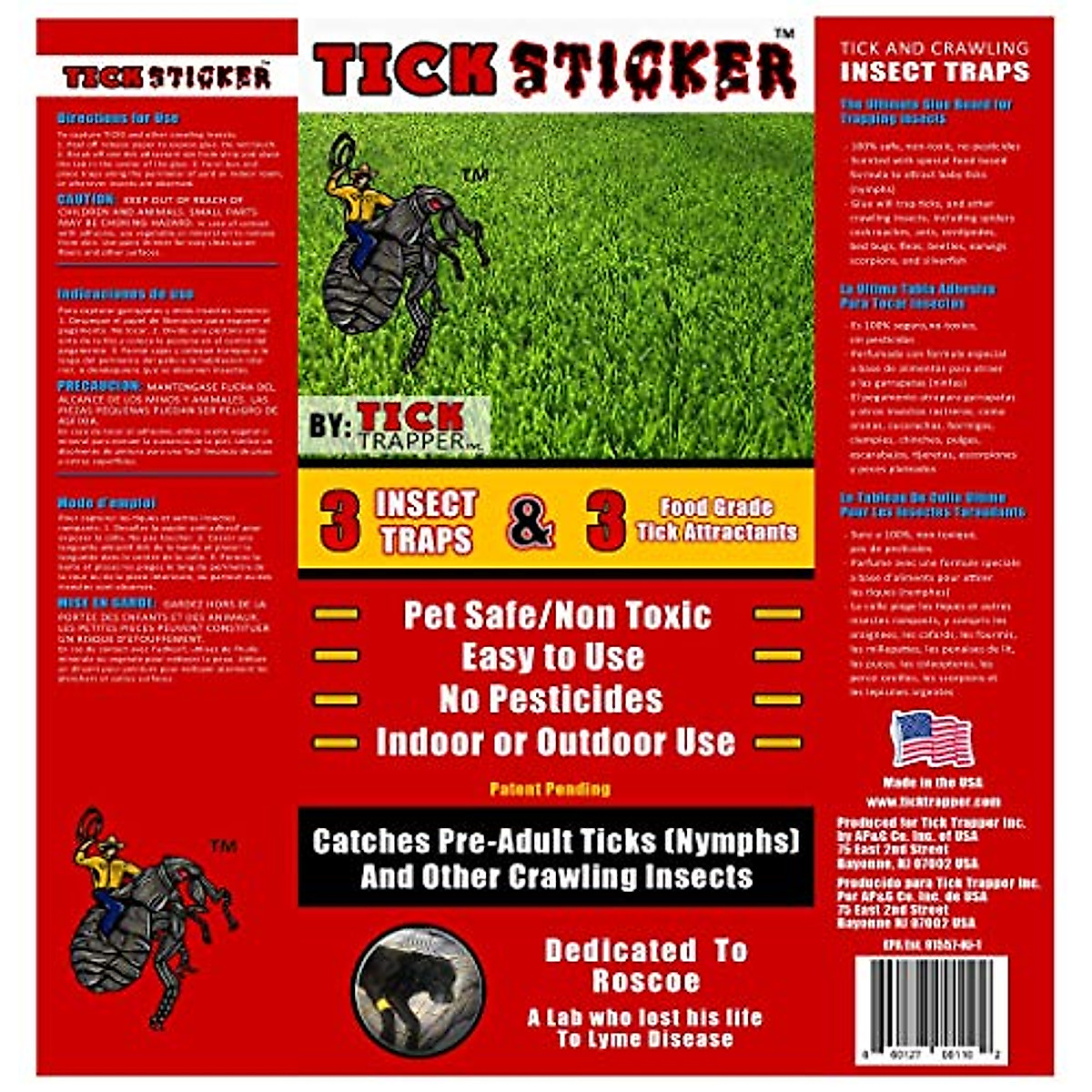 Tick Trapper Tick Sticker Flea, Tick, and Insect Trap - Non-Toxic and Easy to Use - Patent Pending Tick Attractant, Sticky Glue Traps Crawling Insects (Pack of 3)