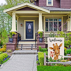 Welcome Spring Cute Giraffe Garden Flag Double Sided Decorative Small Summer Yard Decor Flags 12 X 18 Inch