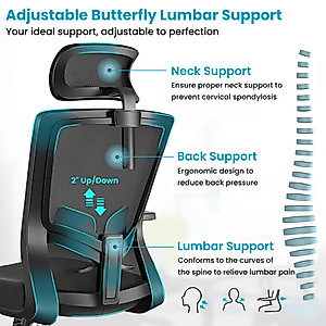 Brick Attic Office Chair Ergonomic Desk Chair High Back Computer Chair Swivel Mesh Task Chair with Adjustable Lumbar Support Armrests Headrest Black