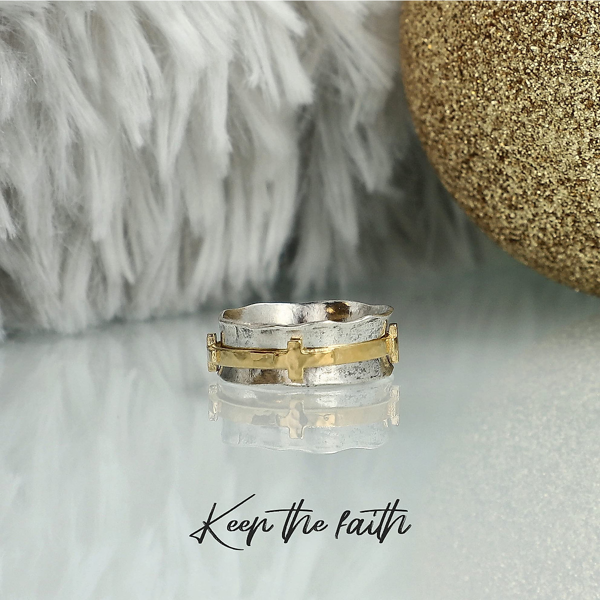 925 Sterling Silver Cross Spinner Ring by Paz Creations, Meditation Ring, Bohemian Jewelry For Women, Yellow Gold 7