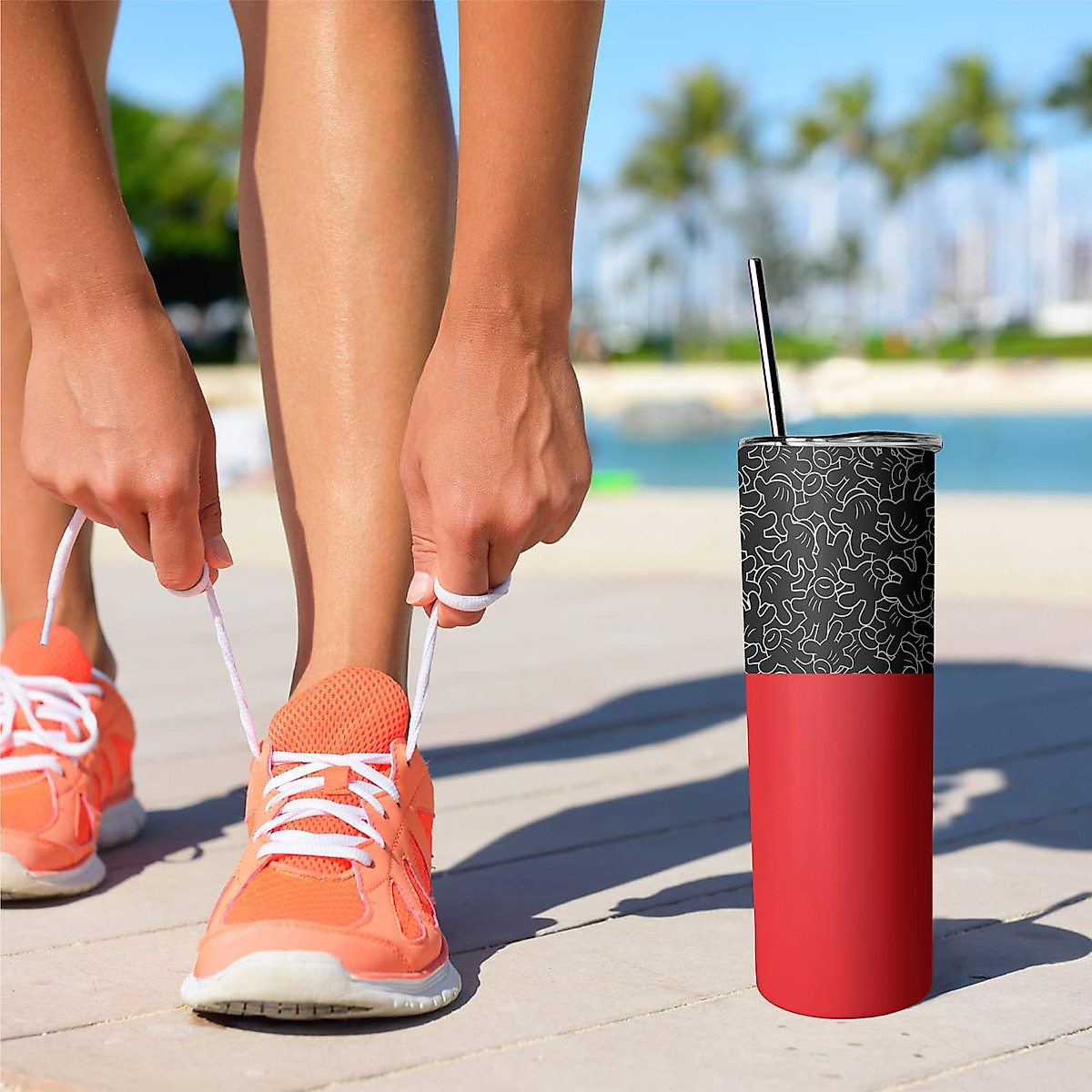 thmasamwr Cute Mouse Skinny Tumbler With Straw and Lid, Stainless Steel 20oz Insulated Coffee Travel Mug, Cartoon Mouse Gifts Cups for Women and Girls