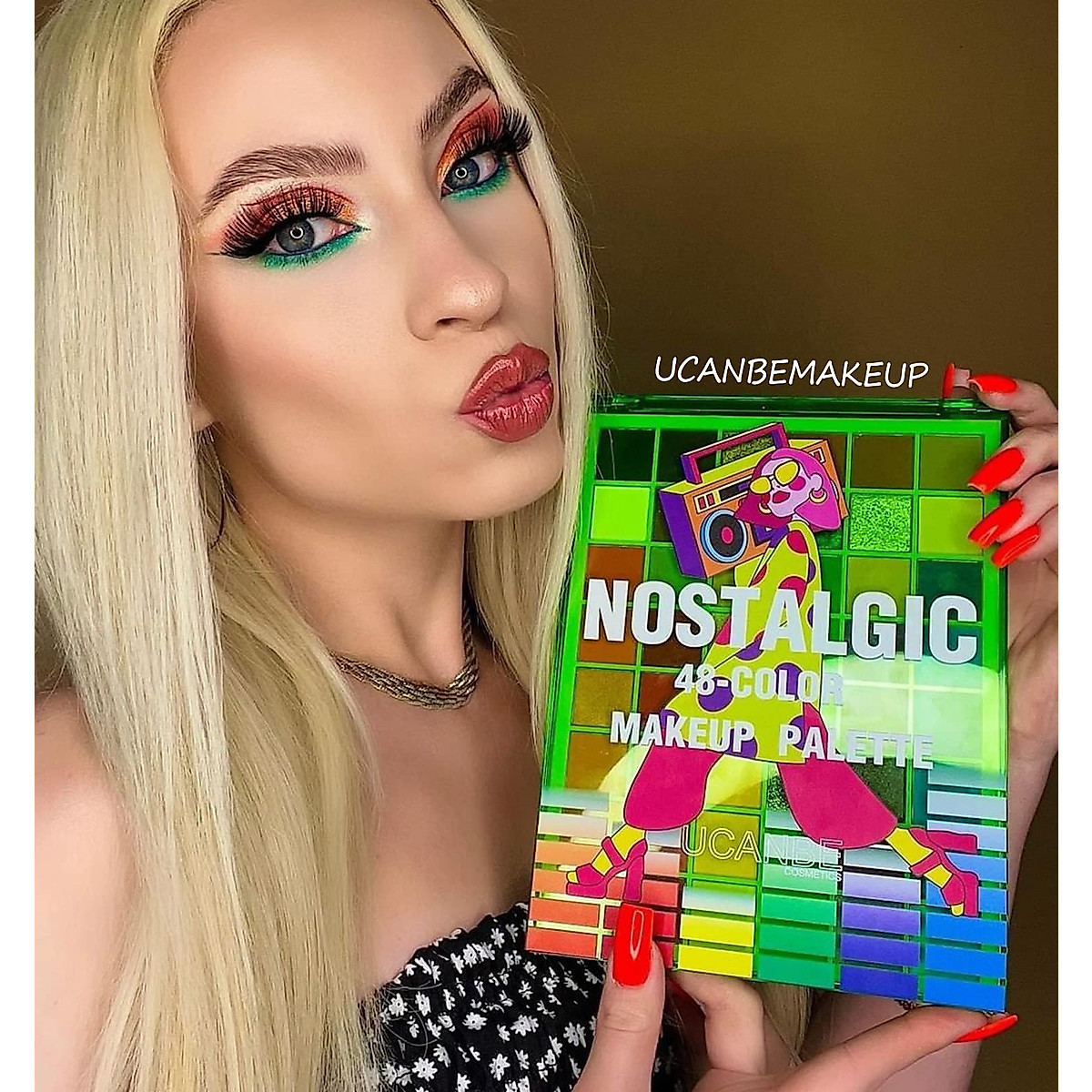 UCANBE Nostalgic Green Eyeshadow Palette - 48 Bright Bold Color Highly Pigmented Eye Shadow, Velvety Smooth Texture Matte Shimmer Glitter Eye Makeup Palletes
