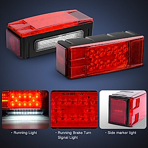 Nilight TL-20 2PCS Submersible Kit Low Profile Rectangular LED Stop Tail Turn Signal Side Marker Light on 12V RV Pickup Trucks Marine Boats Trailers, 2 Years Warranty,Red, White, Black