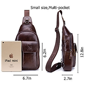 BULLCAPTAIN Mens Genuine Leather Sling Crossbody Bag Travel Casual Multi-pocket Chest Bag Hiking Backpacks (Brown)