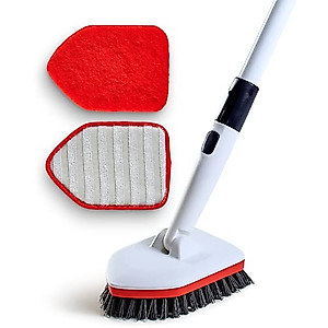 Moku Home Shower Scrubber 3 in 1 Extendable Long Handle 58" Cleaning Brush - Non Scratch Shower Brush for Cleaning Bathroom Kitchen Toilet Wall Tub Tile Sink (Red)