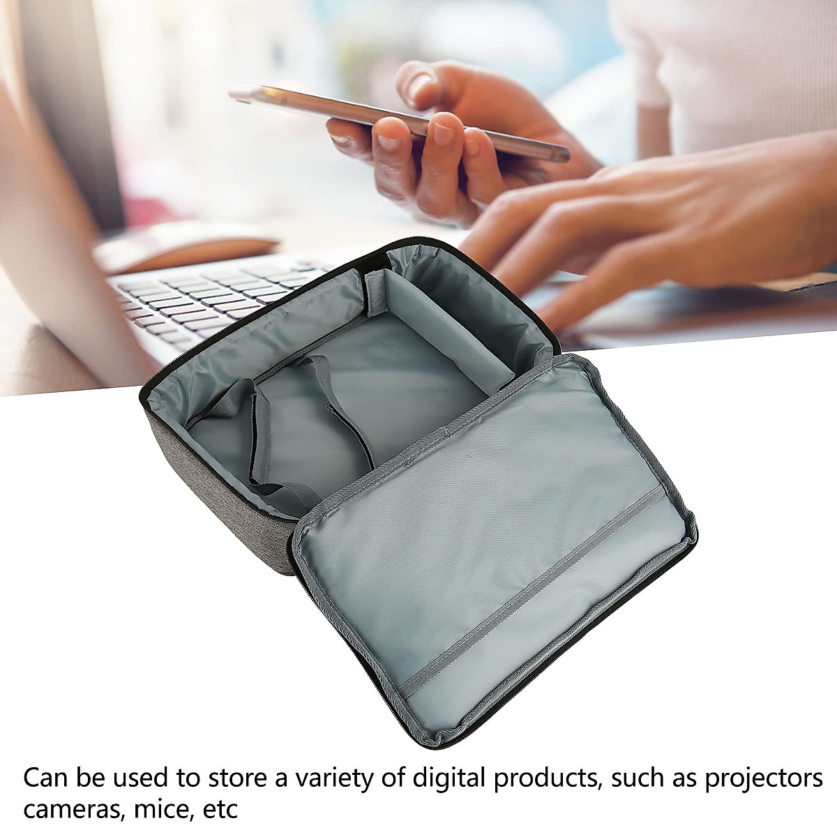 Ozgkee 13.6x7.9x4in Projector Bag, Heavy Duty Nylon Portable Projector Carrying Case with Sturdy Handle for Travel Gray