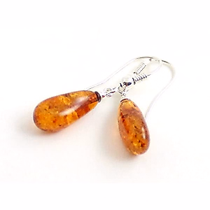 TipTopEco Baltic Amber Earrings For Women with Silver - Drop Dangle - Drop Shape (Cognac)