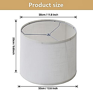 Eidonta Set of 2 White Lamp Shade Drum Lampshades for Table Lamp, 11.8"x12.6"x9.8", Medium Fabric Natural Linen Hand Crafted Lampshades, Double Shade Replacements for Floor Lamp, Spider Fitter