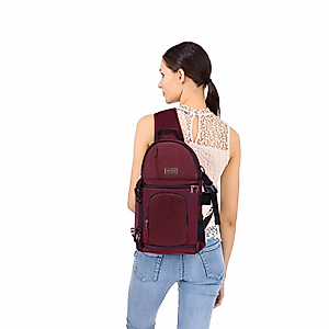 MOSISO Camera Sling Bag, DSLR/SLR/Mirrorless Camera Backpack Case Shockproof Photography Backpack with Tripod Holder & Removable Modular Inserts Compatible with Canon/Nikon/Sony/Fuji, Wine Red