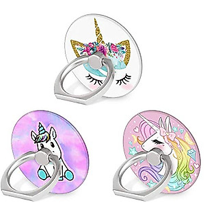 Cell Phone Ring Holder, 3-Pack 360 Degree Rotation Universal Pop Grip Stand Anti- Drop Finger Holder for Smartphone and Tablets - Cute Unicorn