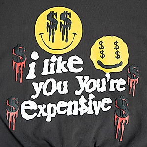 Cactus Pack Men's i like you You'Erexpensive Hip Hop Portrait Graffiti Print Hoodie Highweight Cotton Hooded Grey