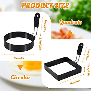 4" Egg Rings Set of 4, Round and Suqare Egg Rings for Frying Eggs with Silicone Handle Large Egg Ring Stainless Steel Egg Cooking Rings for Griddle Frying Eggs Egg Mcmuffins Breakfast