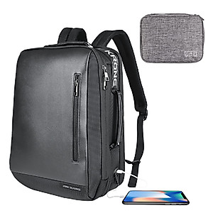 Krone Kalpasmos Anti-Theft Bussiness Backpack for Men & Women, Large Capacity Leather Waterproof Backpack with Grey Organizer, Black