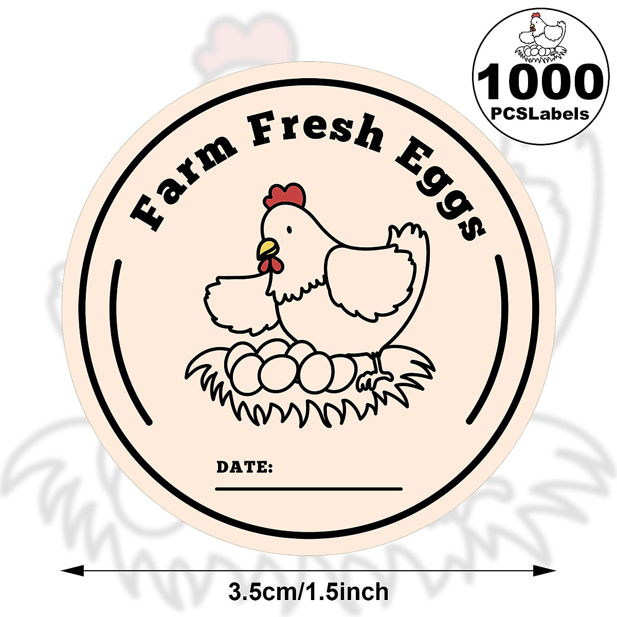 Fuutreo 1000 Pcs Farm Fresh Eggs Carton Labels 1.5 Inch Round Self Adhesive Eggs Stickers for Chicken Quail Duck(Farm Fresh Eggs)