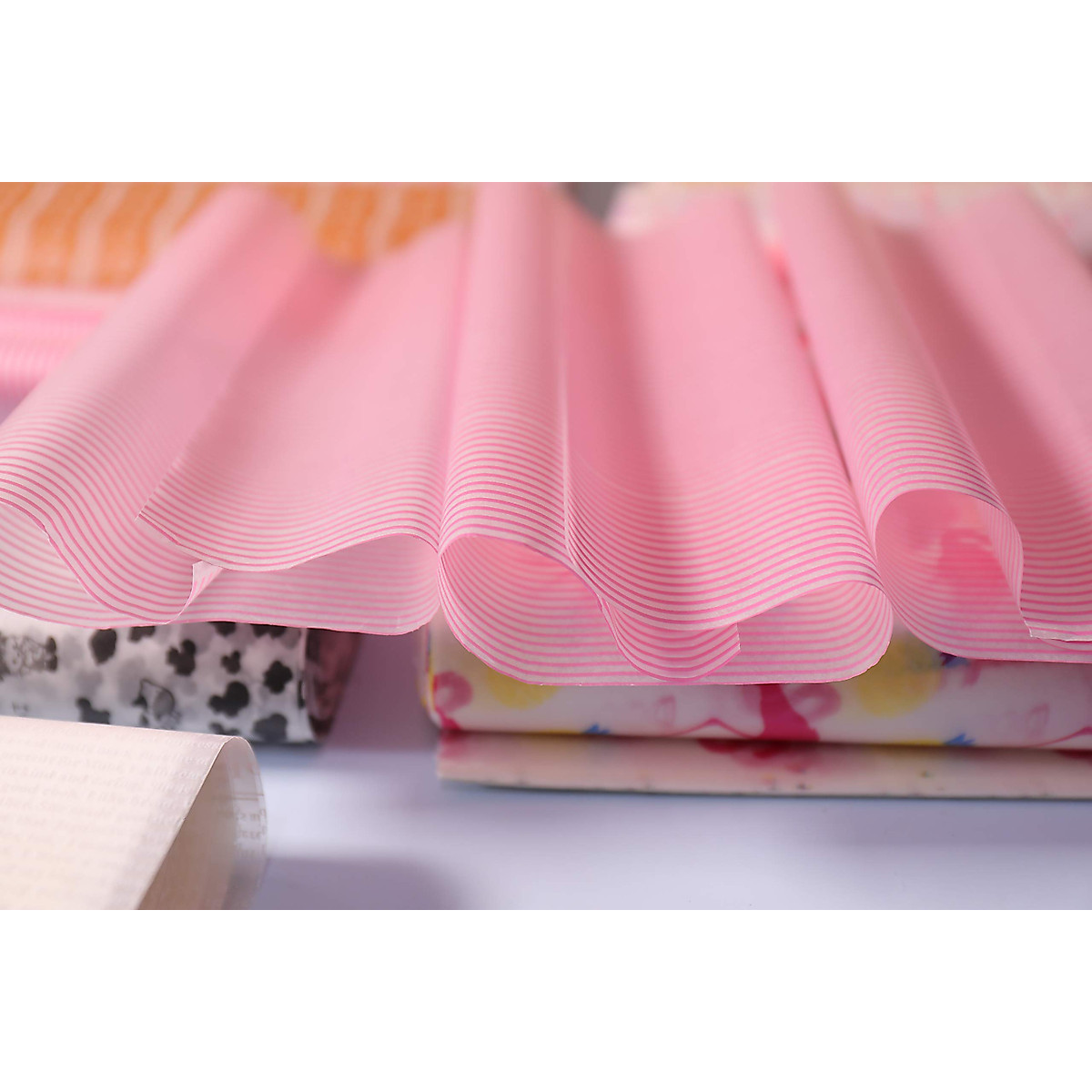 Wax Paper Sheets Colored Candy Paper Sandwich Wrap Paper Food Picnic Paper Disposable Food Wrapping Greaseproof Paper Food Paper Liners For Plastic Basket (Pink Line,50sheets)