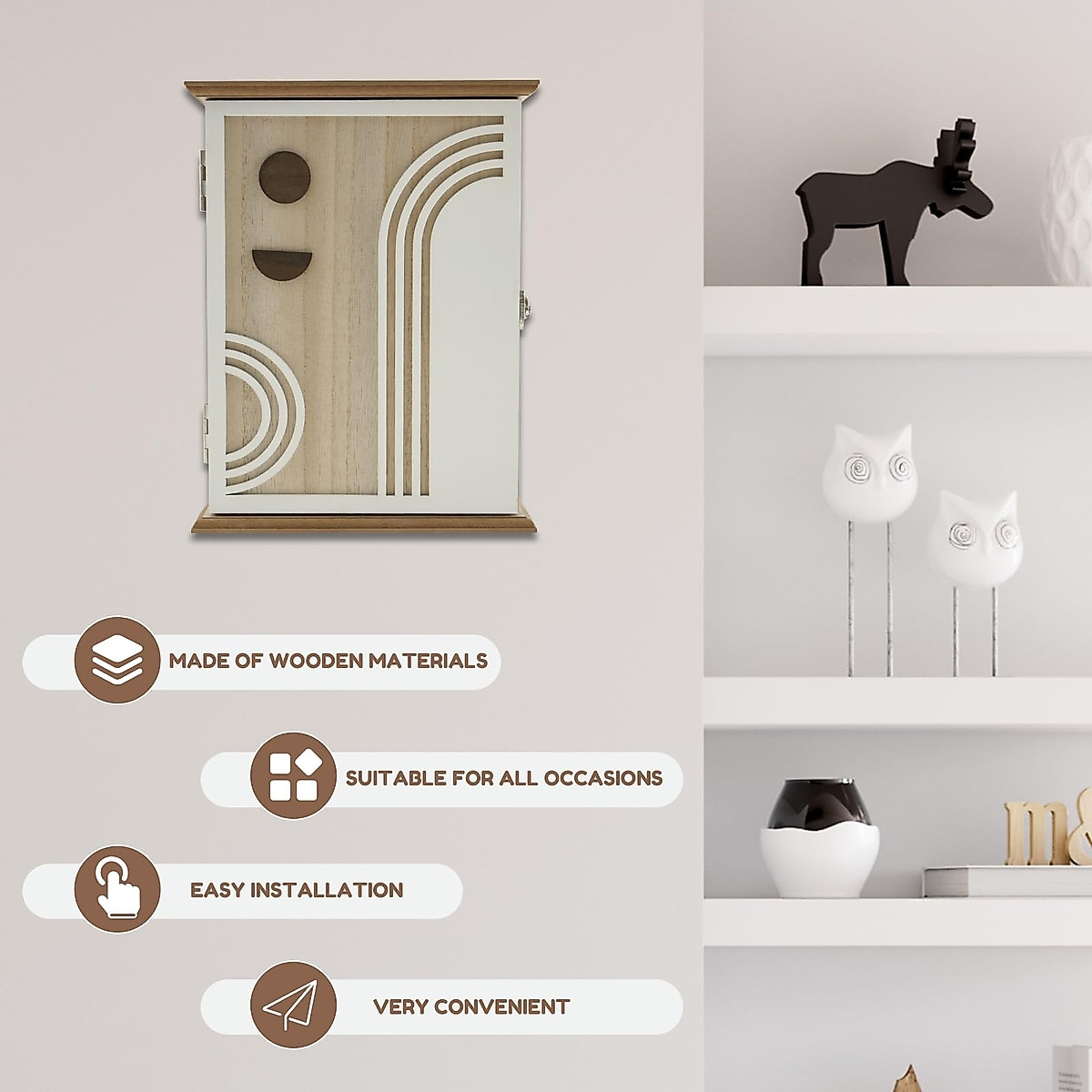 Wooden Key Box Wall Mount,Rustic Key Box Decorative Key Cabinet with 6 Key Hooks,Wall Mounted Wooden Key Holder Storage Box Cabinet for Hanging Keys,Home,Office,Entrance,Hallway,10.2" × 7.8" × 2.3"