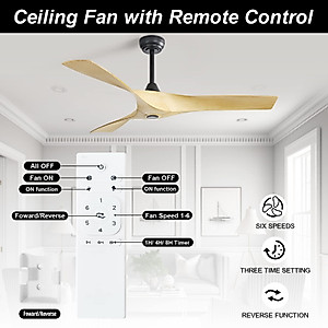 Sofucor 52" Ceiling Fan No Light, Modern Ceiling Fan with Remote Control, 3 Blades ABS Ceiling Fan with Noiseless Reversible DC Motor for Living room, Bedroom