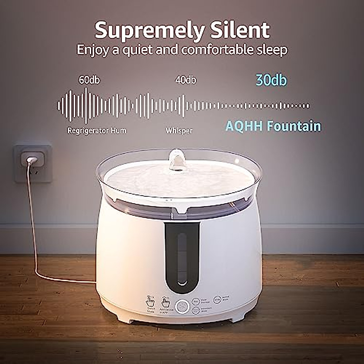 AQHH 2.0L Pet Water Fountain, Automatic Cat Water Fountain Dog Water Dispenser with wireless Pump, Easy Cleaning and Assemble Water Fountain for Cats Inside, Ultra Quiet App Control Pet Water Fountain