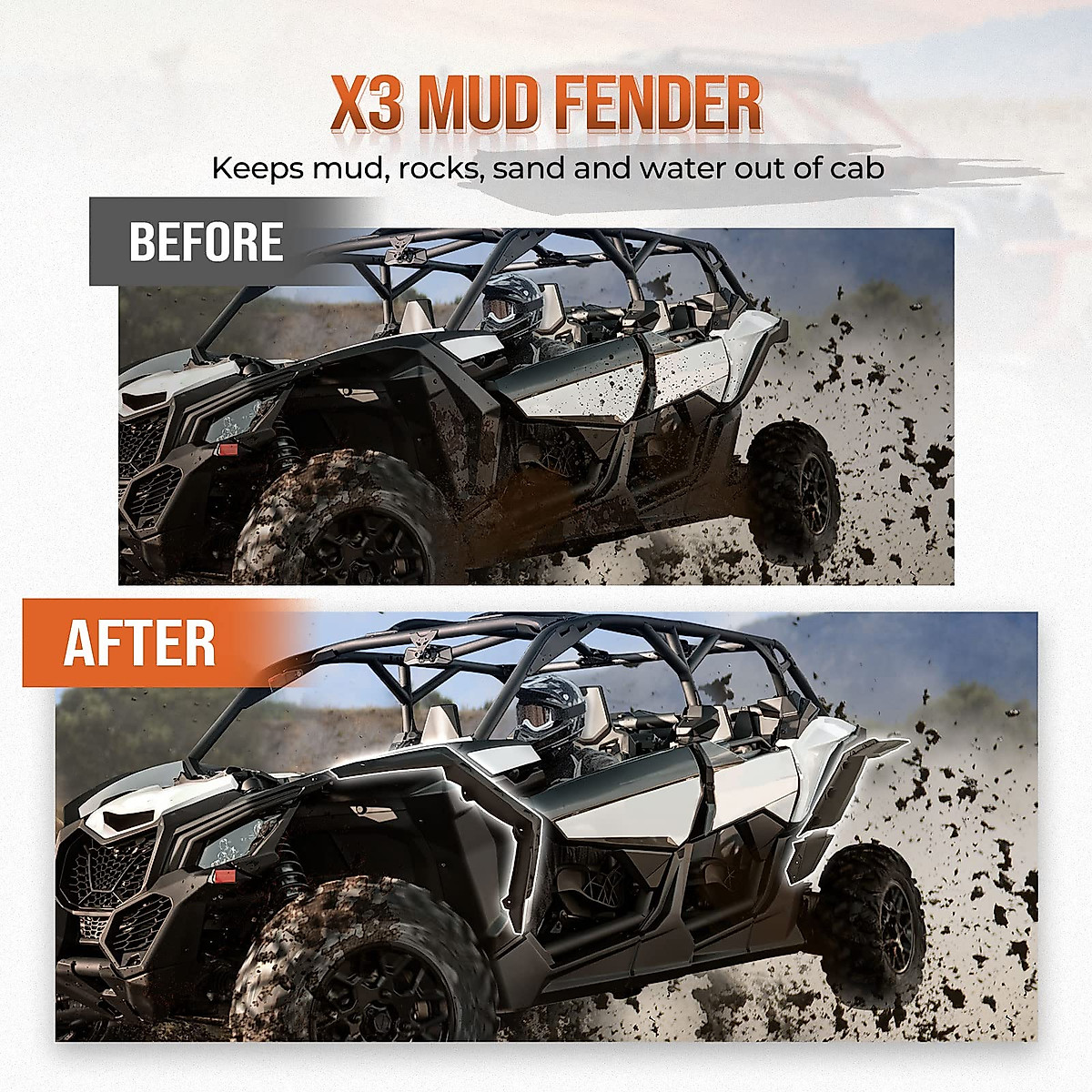 X3 Front & Rear Fender Flares, KEMIMOTO 6 PSC Extended Mud Flaps Mud Guards Compatible with Can-Am Maverick X3 & X3 Max DS RS RC MR Turbo RR 2017-2024, Replace #715002973