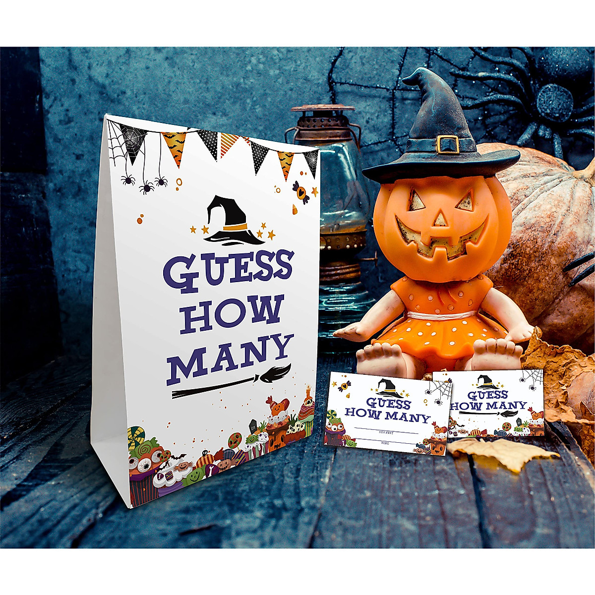 Halloween Bridal Shower Game Sign and Card, Halloween Guess How Many Party Game Set, 1 Sign With 50 Guess Tickets –LK-012
