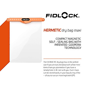 FIDLOCK Hermetic Dry Bag Maxi - Flexible Magnetic Self-Sealing Bag for Cellphone | 100% Waterproof and Sand Proof - Practical Size with a Large Opening, with Lanyard included - Orange Transparent