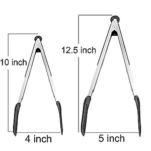 STARUBY Cooking Tongs 9 inches and 12 inches Stainless Steel Kitchen Silicone Serving Tongs Heat Resistant Meat Turner Spatula Tongs Fish Tongs with Locking Handle Joint (Black)