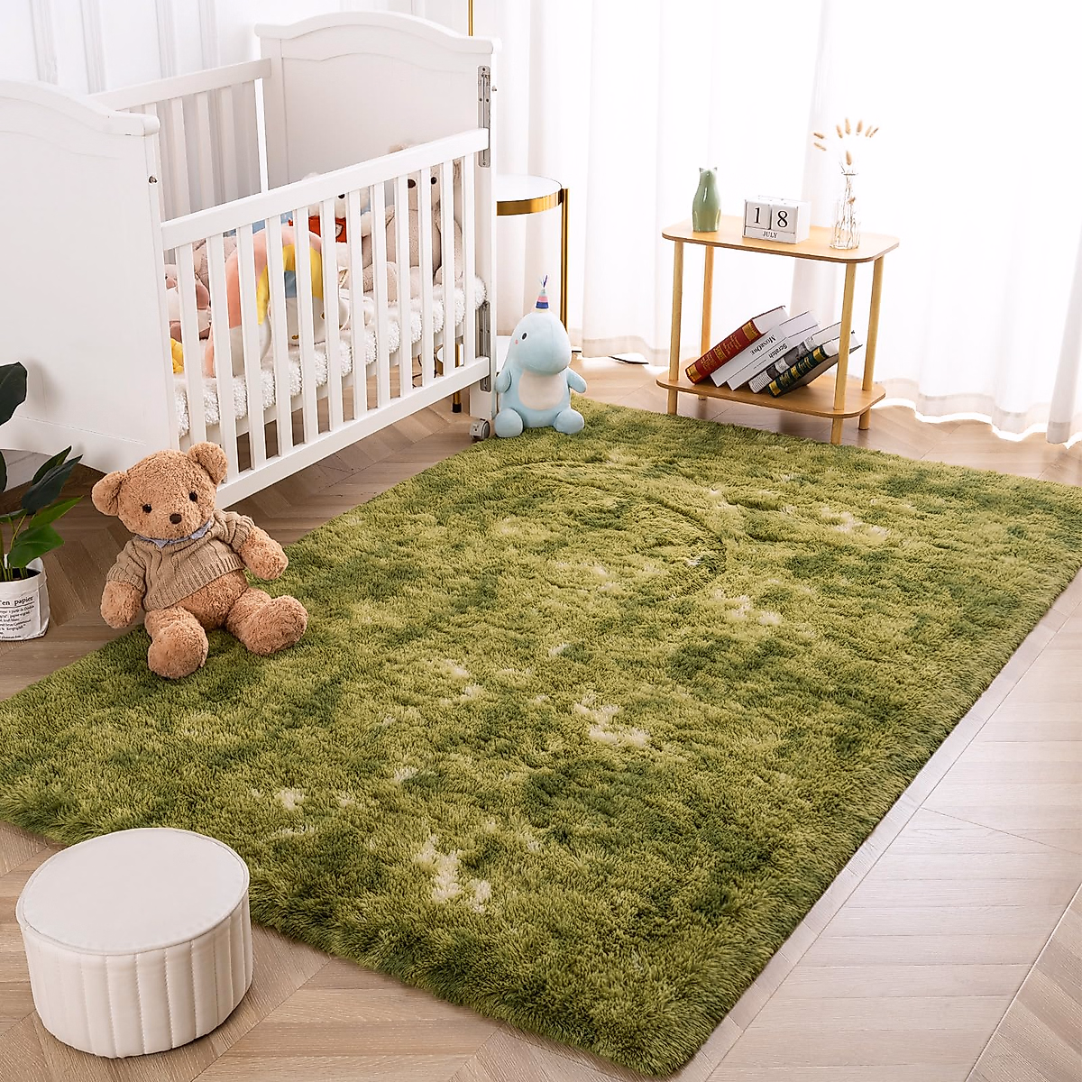 Maxsoft M Fluffy Shag Bedroom Rug, 4x6 Feet Tie-dye Green Area Rugs for Living Room Nursery Bedside, Fuzzy Plush Dorm Rug for Girls Kids, Furry Carpet for Indoor Modern Soft Home Decor