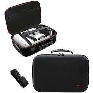 NexiGo Hard Carrying Case for Oculus Quest 2 and 3 with Elite Strap, All-in-one, Lightweight, VR Gaming Headsets and Controllers Accessories, Hard Protective Travel Case with Shoulder Strap (Black)