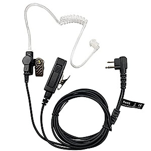 MaximalPower Acoustic Earpiece Surveillance w/PTT & Kevlar Enforcement in The Cable Compatible for Motorola CP200 Two Way Radios with Acoustic Tube Earpiece, Black Earmold Pair & Extra Eartip Combo