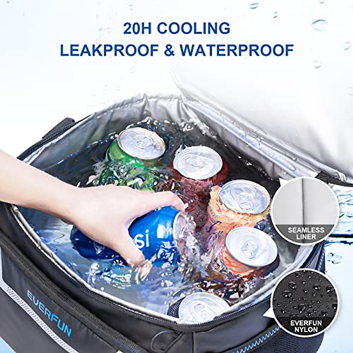 EVERFUN Insulated Cooler Bag Dual Compartments Soft Lunch Bag for Men Lunch Box 24 Can Collapsible Waterproof Leak-Proof Lunch Coolers for Work Office