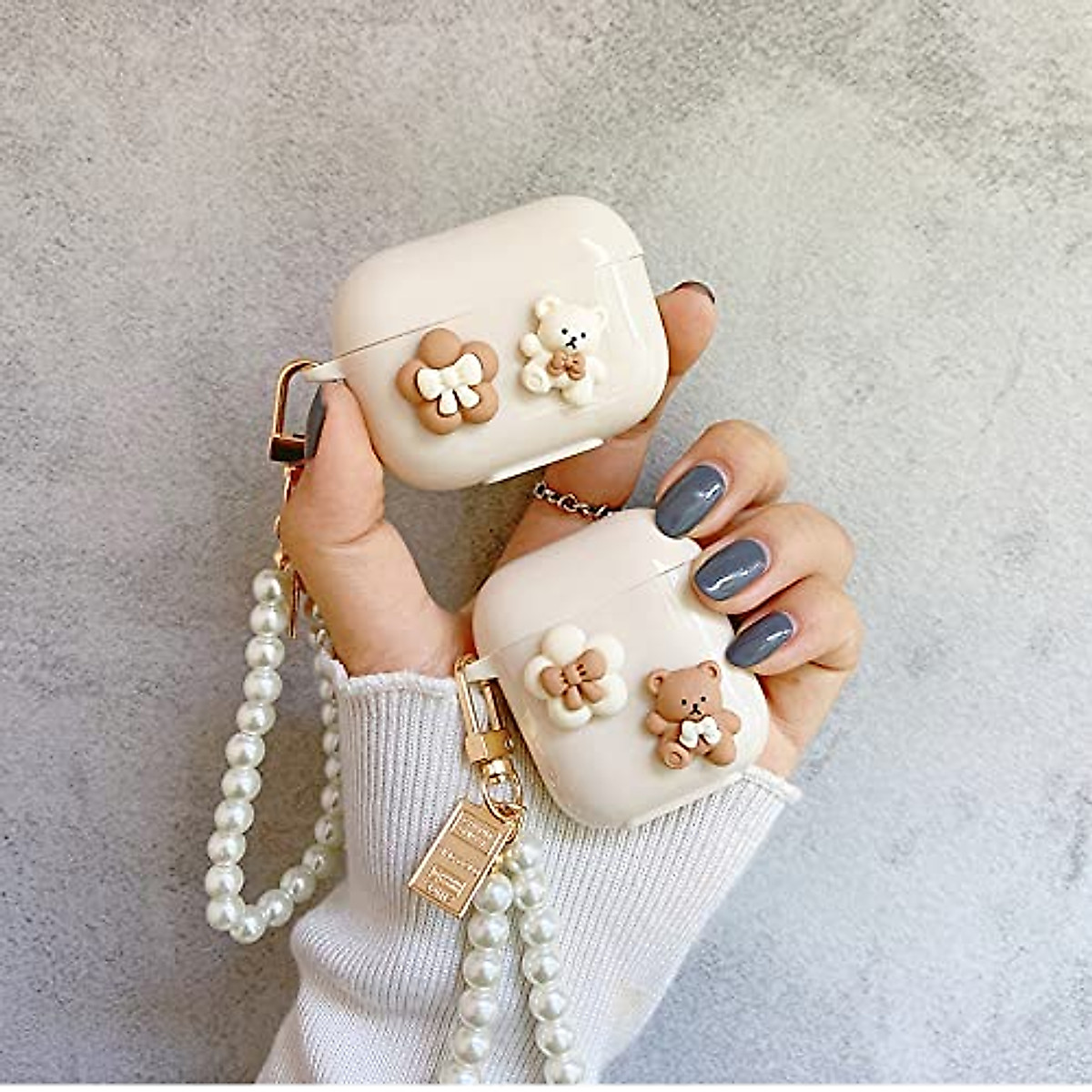 Fycyko Compatible with AirPods Case with Girls Cute Simple 3D Bear Design Smooth Soft TPU Keychain Cover Case for Airpods 2 &1,Cute for Airpods-Brown Bear