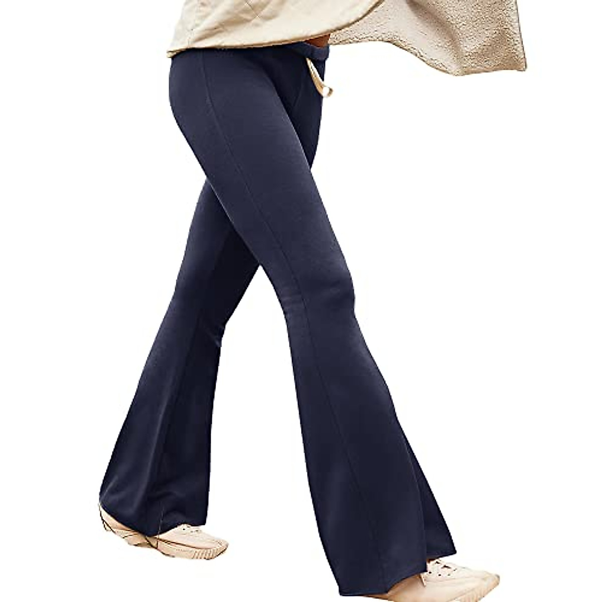 Aurgelmir Womens Fleece Lined Flare Yoga Pants Winter Warm Workout Cotton Thermal Bootcut Leggings Navy Blue