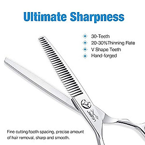JASON 6 Inch Lefty Barber Thinning Shears for Hair Cutting Professional 30 Teeth Salon Blending Scissors Hairdressing Scissor JP 440C Texturizing Shears for Men Women