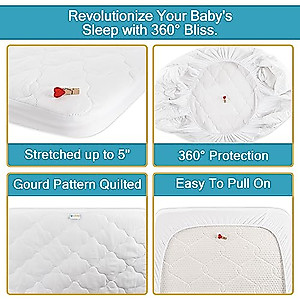 Bamuho Cotton Pack and Play Mattress Protector, Mini Crib Mattress Protector, Fits Graco Pack n Play, Baby Portable Mini Cribs, Gourd Pattern Quilted - 39" x 27"