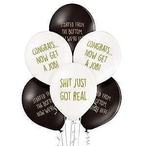 Rude Graduation Balloons - Pack of 12 Premium White And Black Funny Balloons - Class of 2023