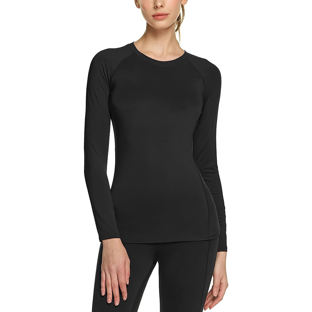 TSLA Women's Sports Compression Shirt, Cool Dry Fit Long Sleeve Workout Tops, Athletic Exercise Gym Yoga Shirts, 3pack Black/Black/Black, Small