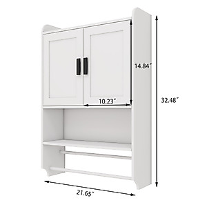 Bathroom Wall Medicine Cabinet over the Toilet Storage Cabinet Wall Mounted with Doors,Adjustable Shelf,Towel Bar and Paper Holder,Medicine Cabinet for Bathroom Modern White Large 22''LX7.5‘’WX32.5‘’