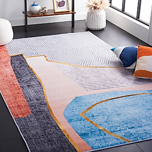 SAFAVIEH Tacoma Collection Area Rug - 8' x 10', Beige & Blue, Mid-Century Modern Design, Non-Shedding & Easy Care, Machine Washable Ideal for High Traffic Areas in Living Room, Bedroom (TAC834B)