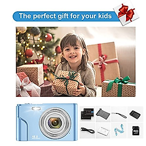 Digital Baby Camera for Kids Boys Girls Adults,1080P 48MP Kids Camera with 32GB SD Card,2.4 Inch Kids Digital Camera with 16X Digital Zoom, Compact Mini Camera Kid Camera for Kids/Teens（Light Blue）