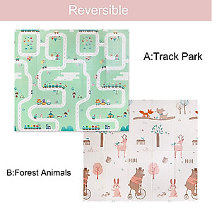 Reversible Waterproof & Non-Toxic Tummy Time Soft Foam Floor Playmat with Thick Cushion for Infants & Toddlers Portable Large Gym Carpet Playroom Mat 77x69 Inch (0.6in)